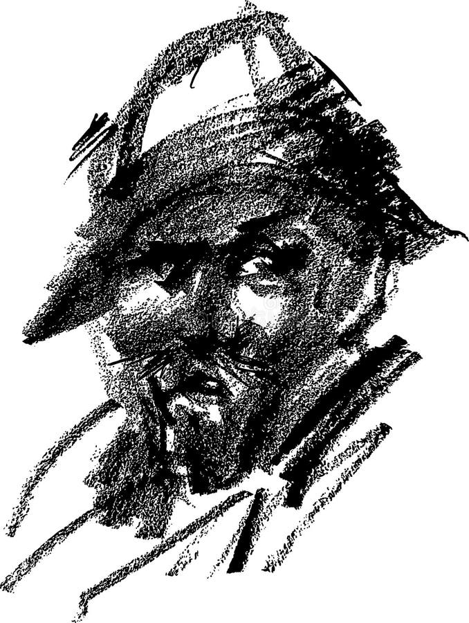 Freehand Drawing of Portrait Bearded Man in Hat Stock Vector ...