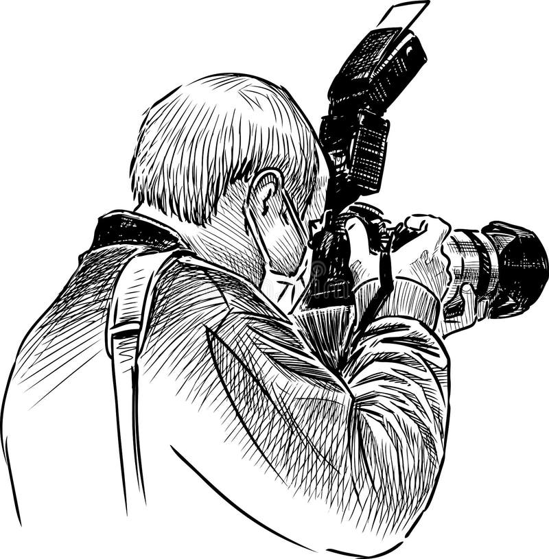 Sketch of Professional Photographer in Mask Shooting on Camera Stock ...