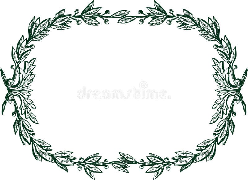 Freehand Drawing of Vintage Decorative Oval Frame from Laurel Branches ...