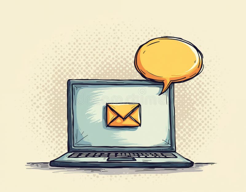 Freehand Drawn Comic Style Cartoon Illustration of Laptop with Message ...