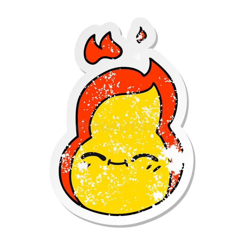 Freehand Drawn Distressed Sticker Cartoon of Cute Kawaii Fire Flame ...