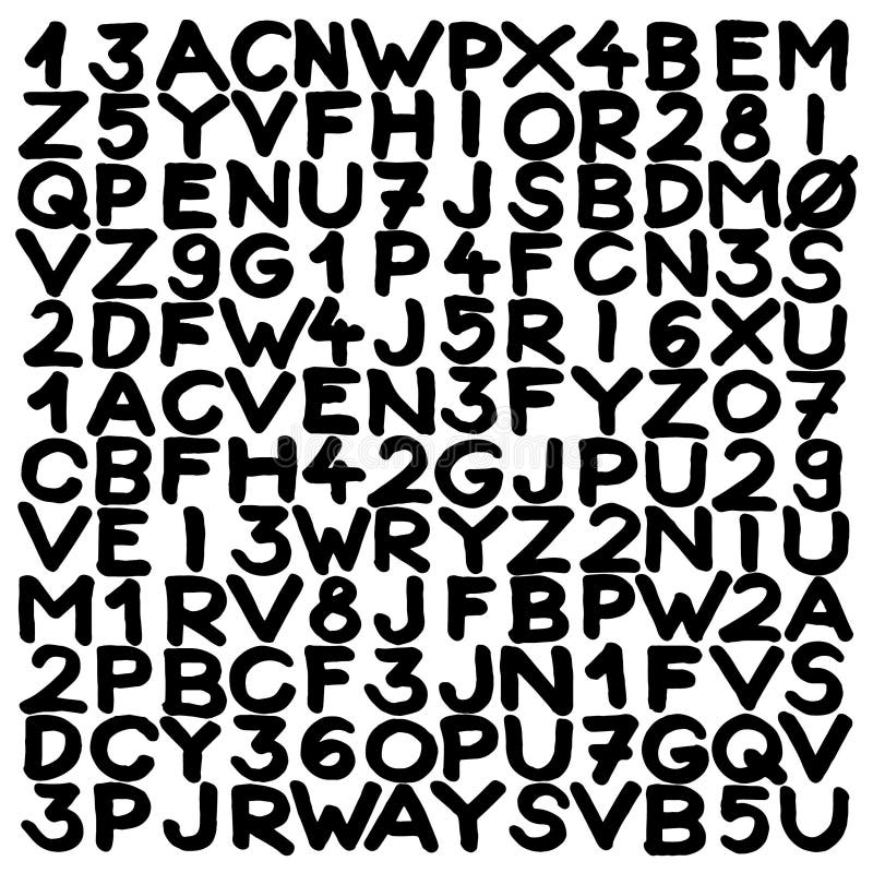 Freehand - Marker Drawn Letters and Numbers Grid Stock Illustration ...