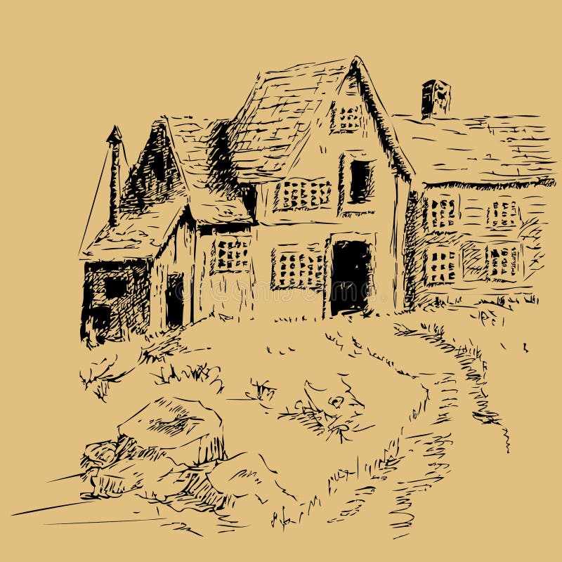 Freehand Pen and Ink Cottage House Stock Vector - Illustration of memo ...