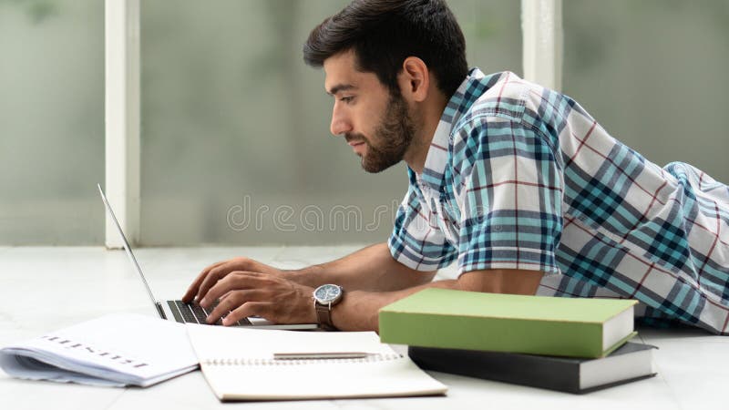 Freelance Businessman Working at Home while Studying in University and ...