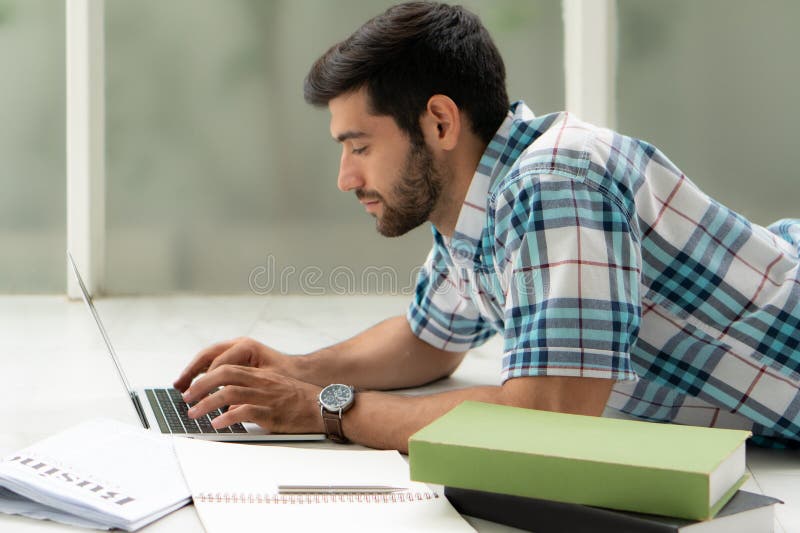 Freelance Businessman Working at Home while Studying in University and ...
