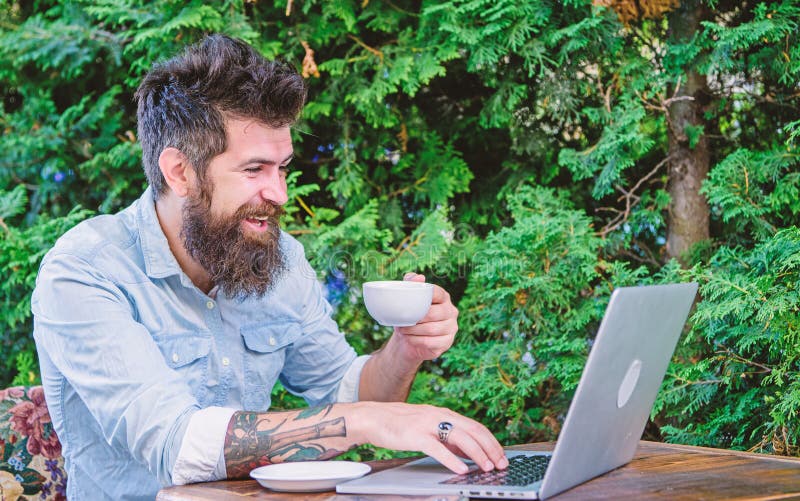 A Freelance Computer Programmer. Bearded Man Working Freelance ...