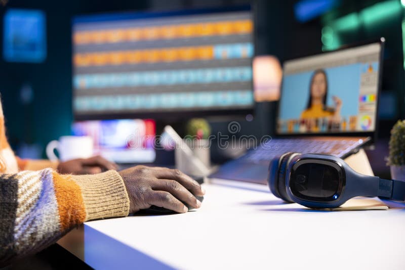 Freelance Graphic Designer Working from Home Office on Editing Photos ...