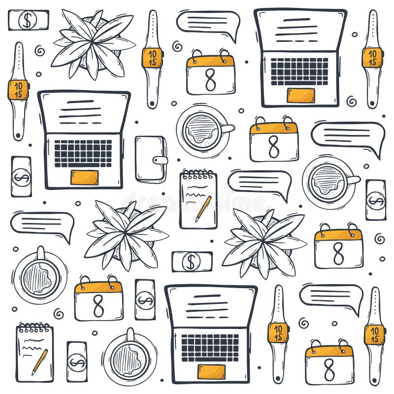 Freelance Hand Draw Doodle Background with Popular Symbols and Elements ...