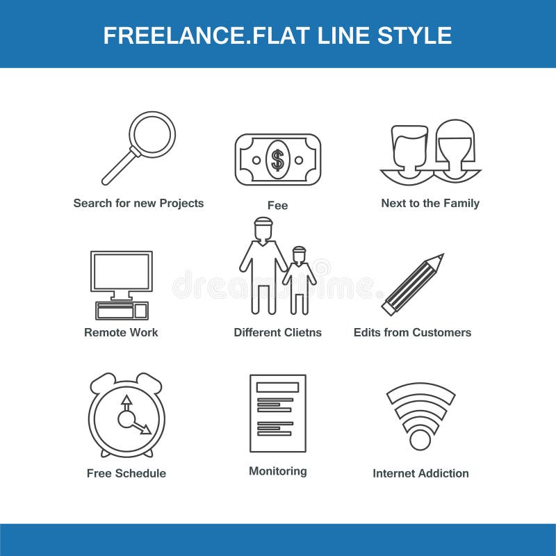 Freelance Icon in Flat Line Style Stock Illustration - Illustration of ...