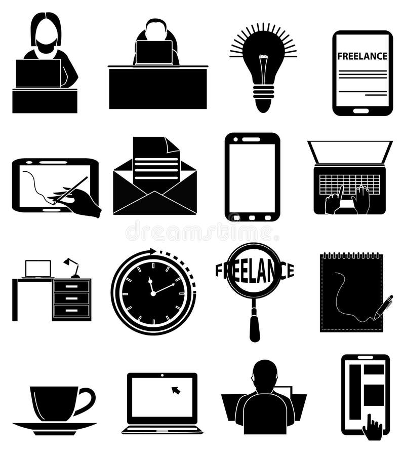 Freelance icons set stock vector. Illustration of pencil - 49483116