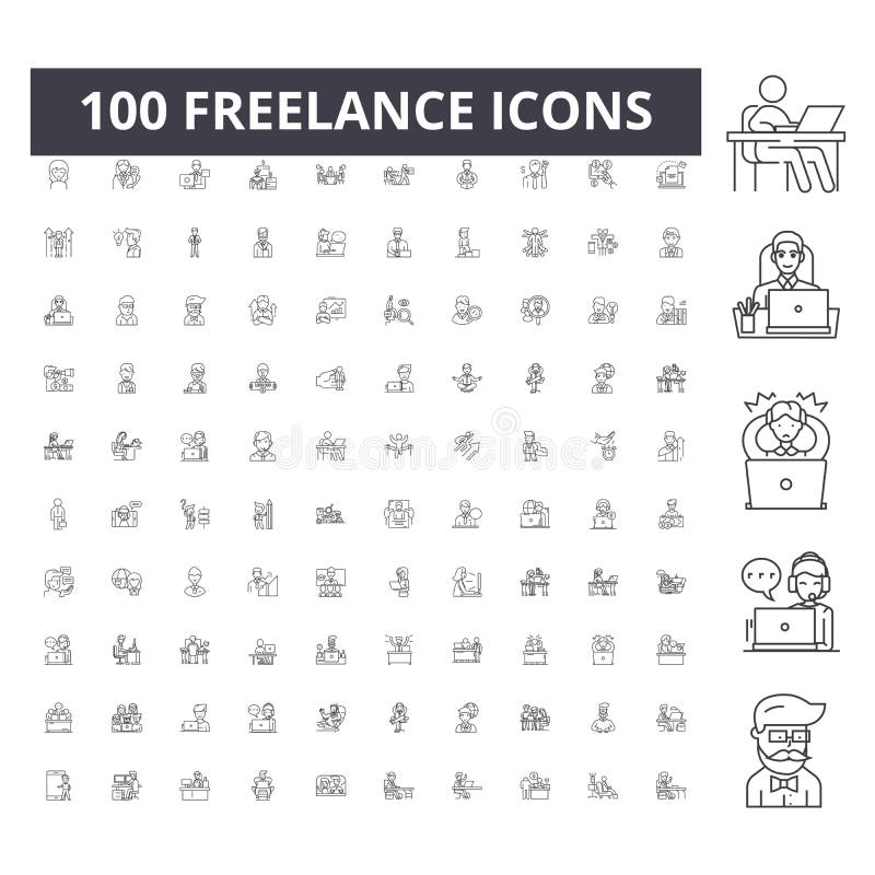 Freelance Line Icons, Signs, Vector Set, Outline Illustration Concept ...