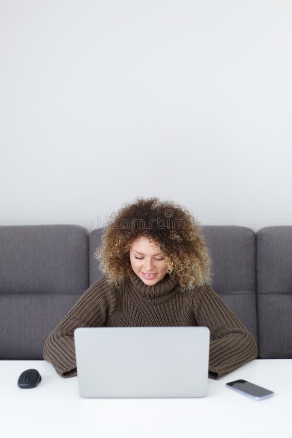 Freelance Programmer Coding on Computer at Home. Cheerful Young Female ... Freelance Programmer Coding on Computer at Home. Cheerful Young Female ...