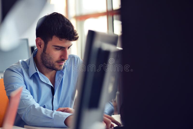 Freelance Programmer Working In Startup Office Stock Photo - Image of ...