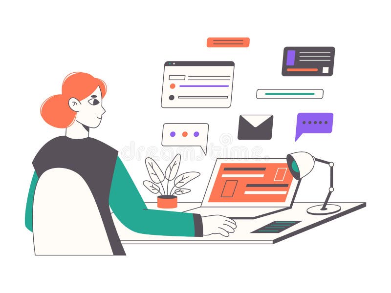 Freelance Remote Worker Working from Home. Distant Creative Office ...