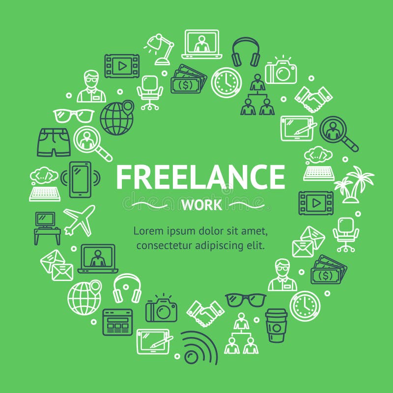 Freelance Signs Round Design Template Line Icon Concept. Vector Stock ...
