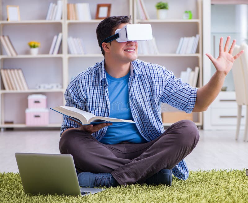 Freelance Student with Virtual Reality Glasses at Home Stock Image ...