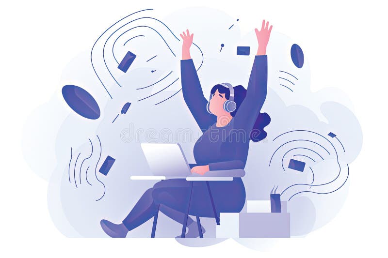 Freelance Woman Working on Laptop at Home. Remote Work Concept. Flat ...