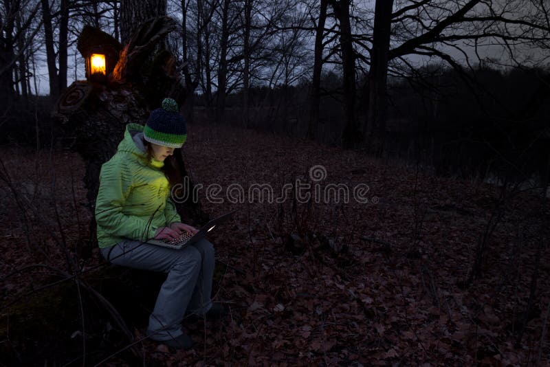 Freelance Work on the Laptop in the Woods Stock Photo - Image of girl ...