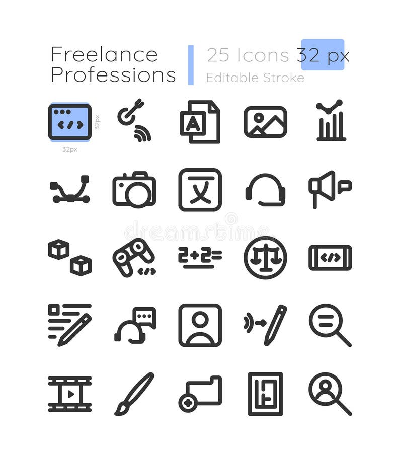 Freelance Work Linear Icons Set Stock Vector - Illustration of drawing ...