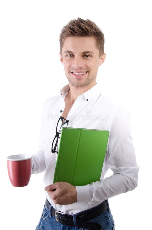 Freelance. Young Man Working and Study. Young Attractive Student. Stock ...