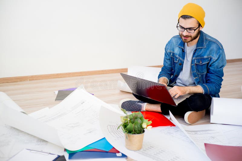 Freelancer Architect Working from Home Stock Image - Image of office ...