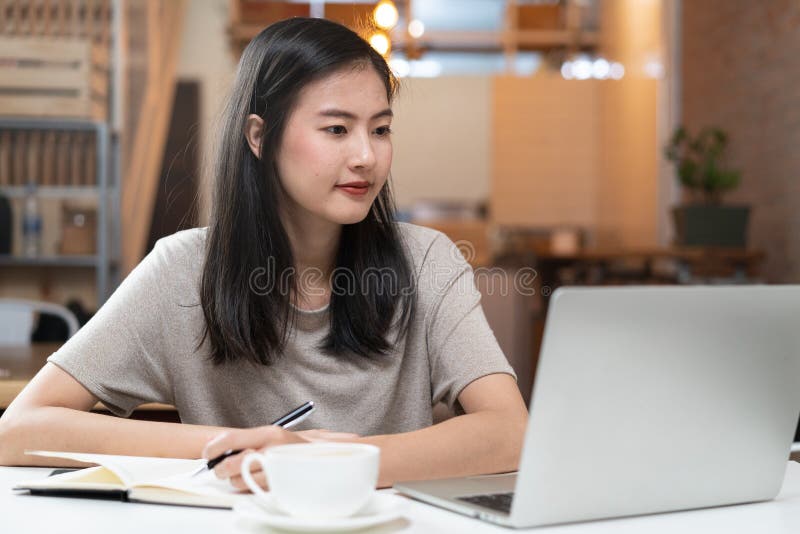 Freelancer Asian Woman Working at Co-working Space Stock Photo - Image ...