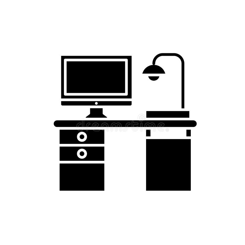 Computer Desk Line Icon Concept. Computer Desk Flat Vector Symbol, Sign ...