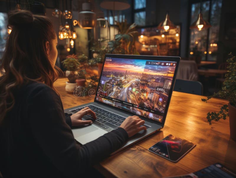 Freelancer Crafting Social Media Post with Laptop Stock Illustration ...