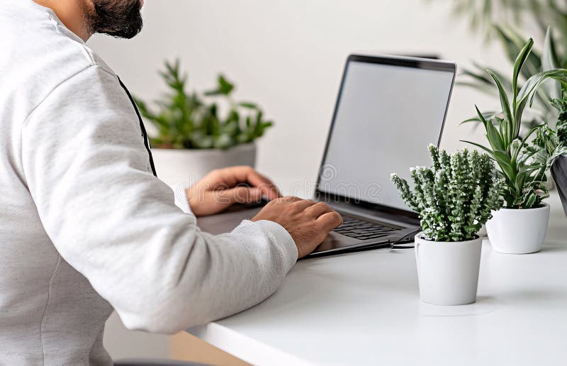 Freelancer Engaged in Productive Tasks at a Modern Workspace. Remote ...