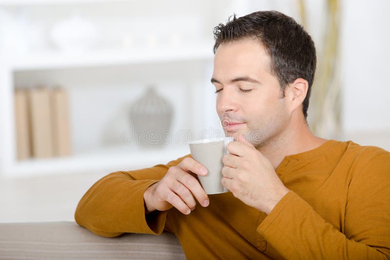 Freelancer Enjoying Coffee Smell Stock Photo - Image of student, view ...