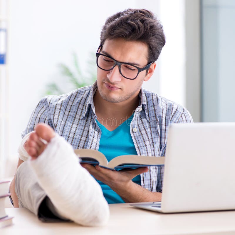 Freelancer with Foot Injury Working from Home Stock Photo - Image of ...