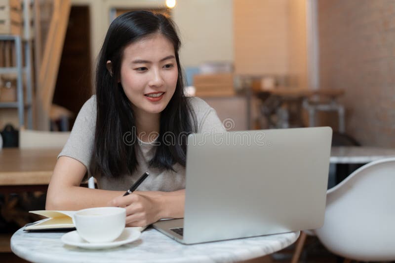 Freelancer Girl Working at Co-working Space Stock Image - Image of ...