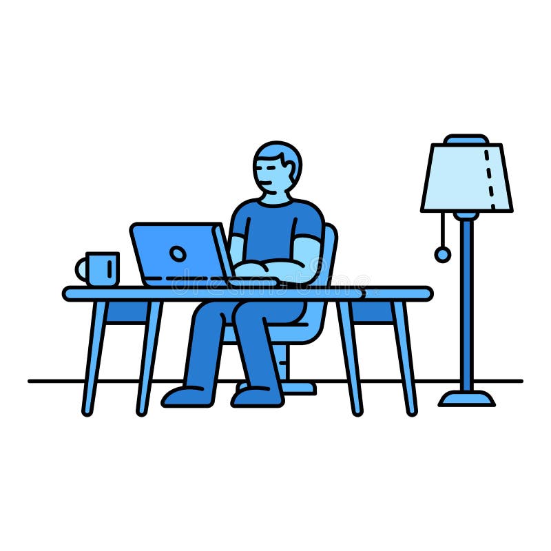 Freelancer Icon Working From Home With Laptop Computer Male User Person ...