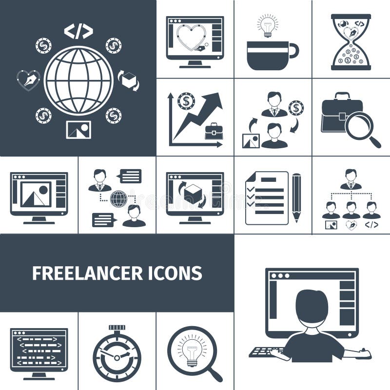 Freelancer Icons Black stock vector. Illustration of clock - 57771639