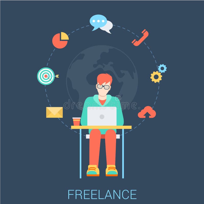 Freelancer with Laptop - Freelance Work Flat Vector Infographic Stock ...