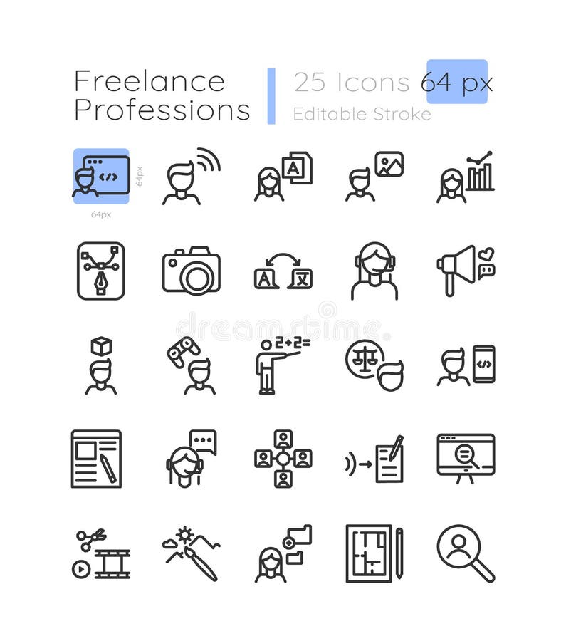 Freelancer Linear Icons Set Stock Vector - Illustration of internet ...