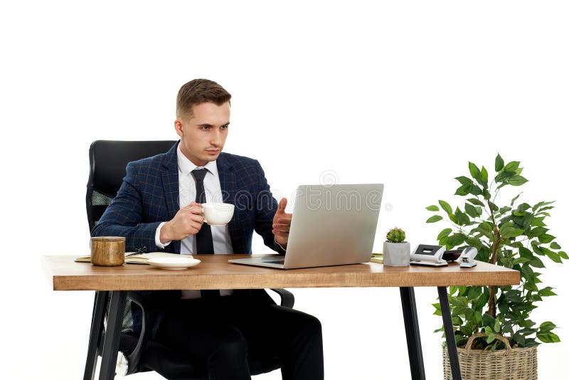 Freelancer Man Talking on Video Call To Client Using Laptop Stock Photo ...