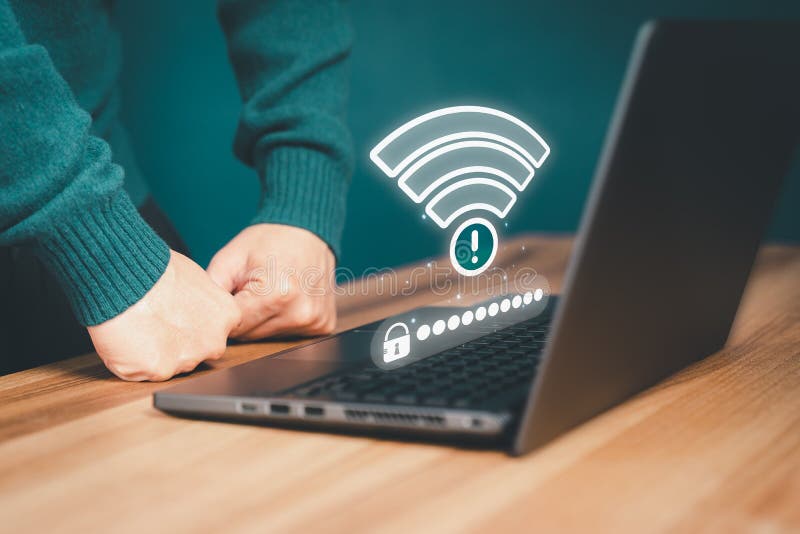 Freelancer Man Using a Laptop Computer To Connect To Internet Wifi and ...