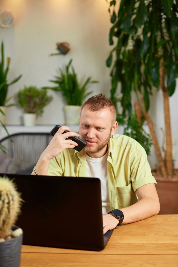Freelancer Man Working with Laptop on the Table at Home Stock Image ...