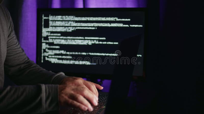 Freelancer Quickly Types Computer Code on Keyboard Which Runs on ...