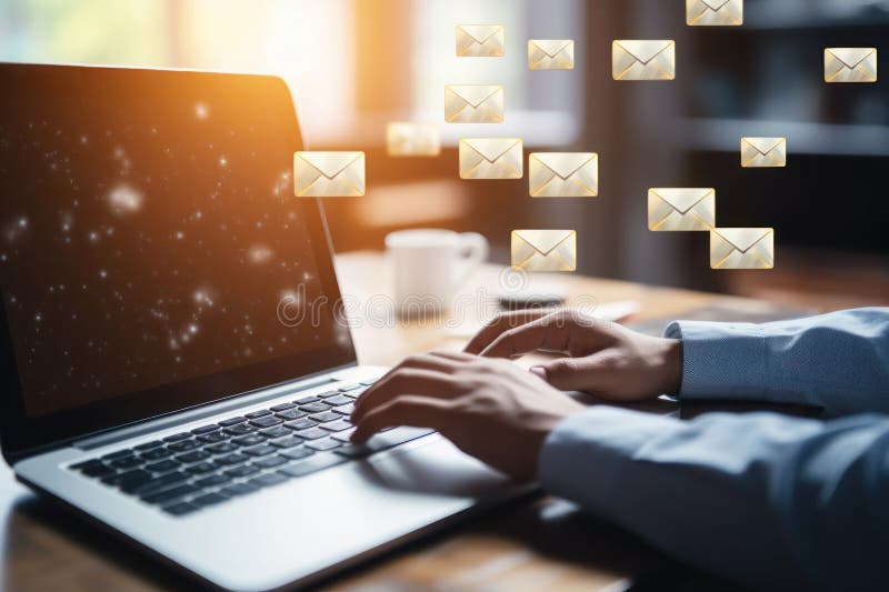 Freelancer S Hand Using Computer Laptop and Sending Online Message with ...