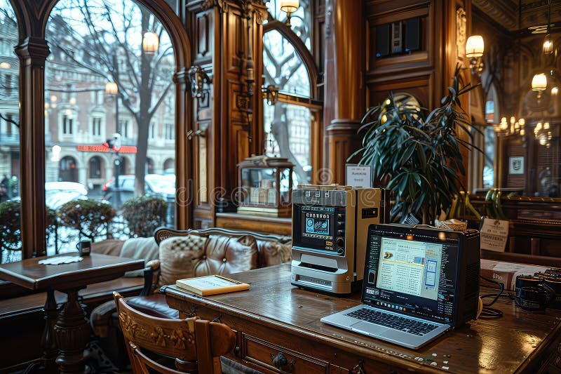 Freelancer S Working Place in a Sidewalk Cafe. Stock Image - Image of ...