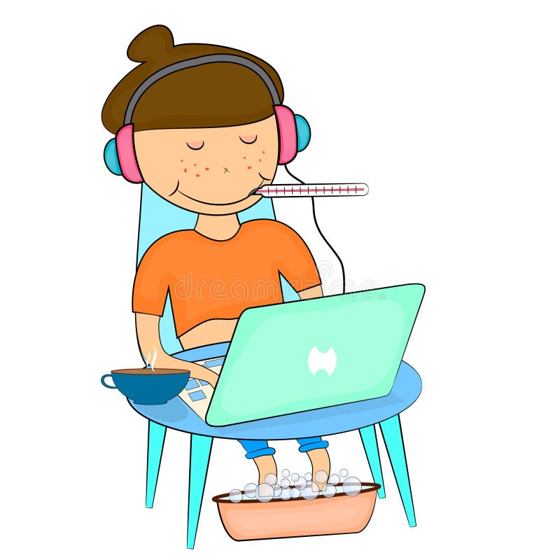 Freelancer Sitting at the Computer. Cartoon Vector Stock Vector ...