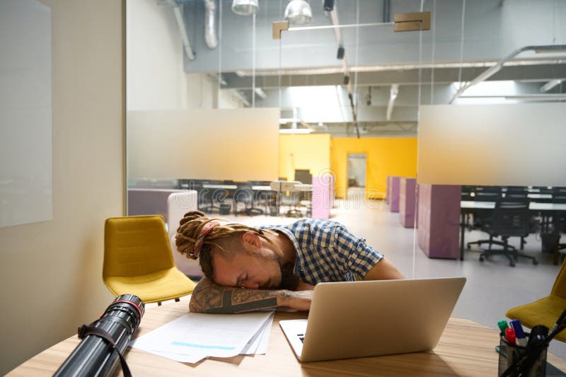 Freelancer Sitting at His Desk Dozed Off while Working Stock Photo ...