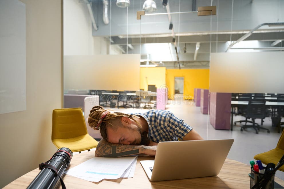 Freelancer Sitting at His Desk Dozed Off while Working Stock Photo ...