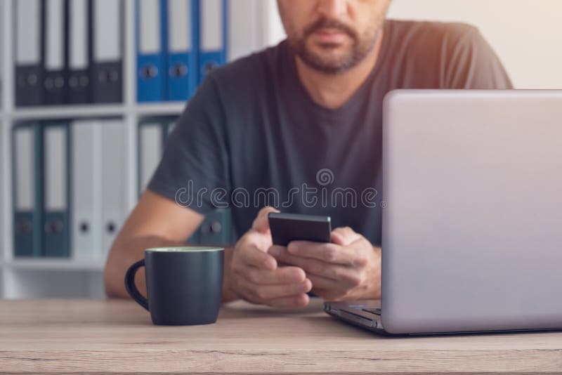 Freelancer Texting on Mobile Phone Stock Image - Image of freelancer ...