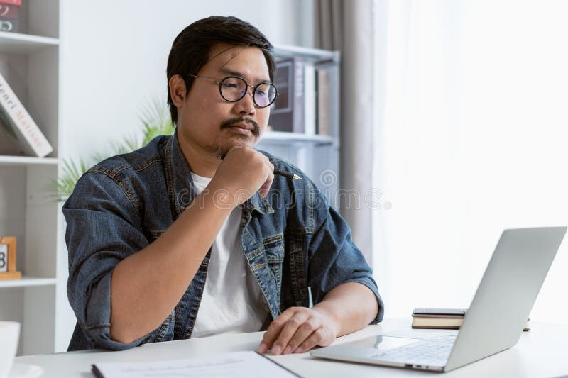 Freelancer is Thinking Idea or Trying To Solve a Problem. a Man is ...