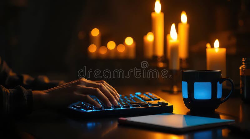 Freelancer Typing on Backlit Laptop at Night Stock Image - Image of ...