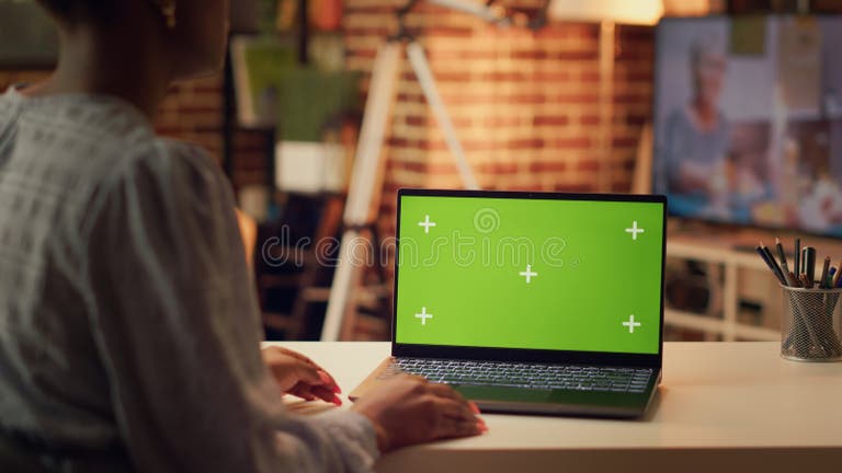 Freelancer Using Greenscreen on Pc Stock Photo - Image of network ...