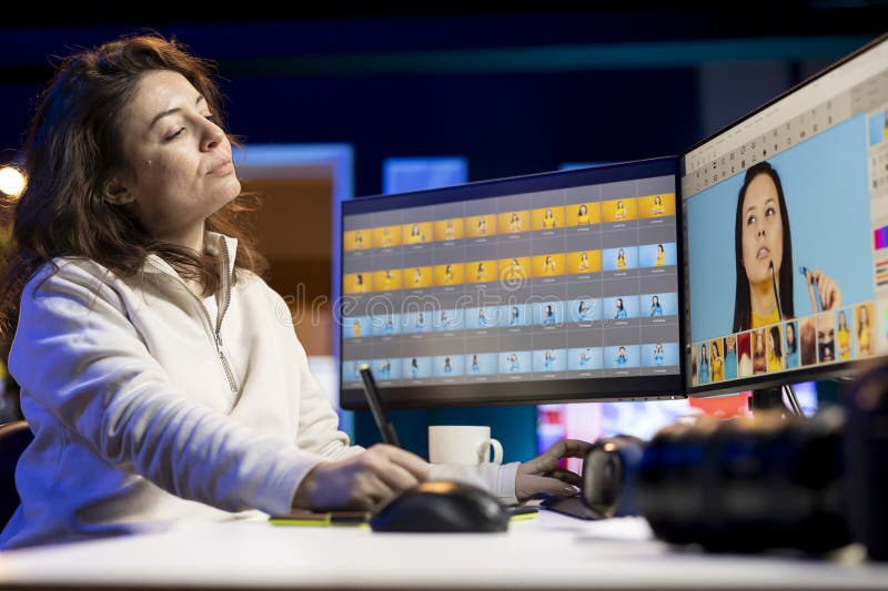 Freelancer Using Retouching Program on Touchscreen Device Stock Photo ...